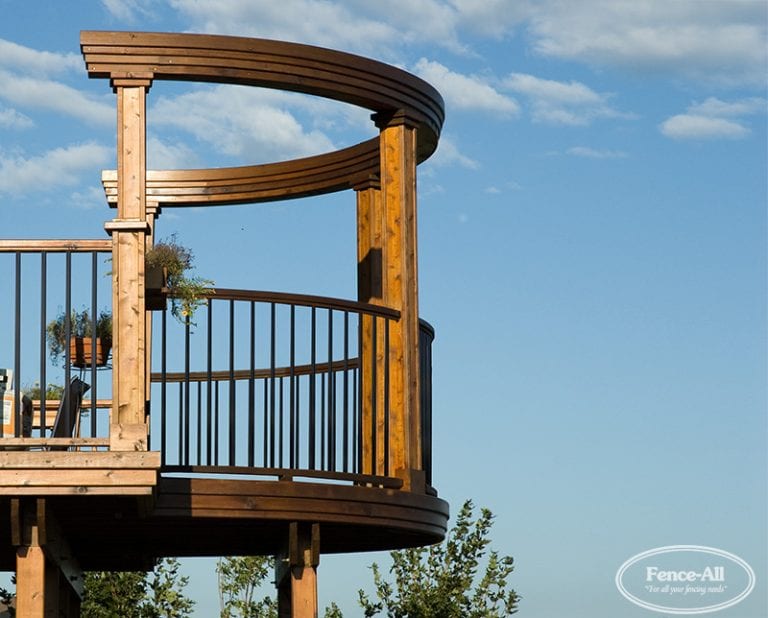 Curved Iron Railing on Wrapped Wood Posts | Products | Fence All ...